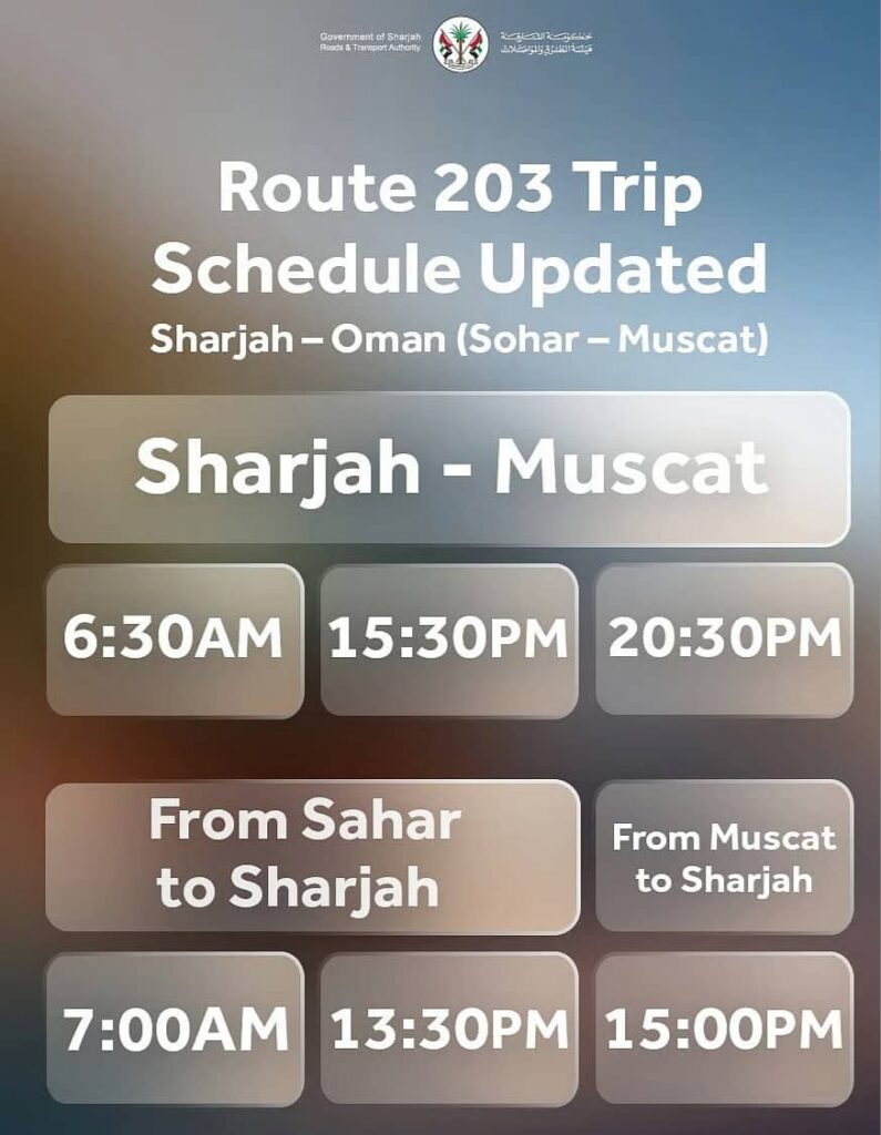 Sharjah-Oman Bus Route 203 Gets Revised Daily Timings - ArabWheels